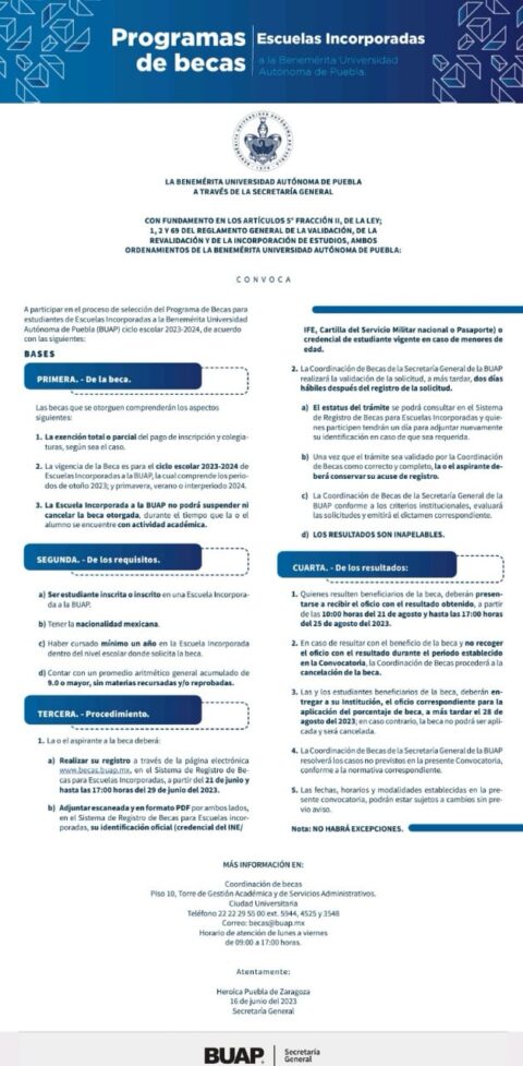 Programa de Becas Escuelas Incorporadas BUAP 2023|Centro Escolar Aparicio
